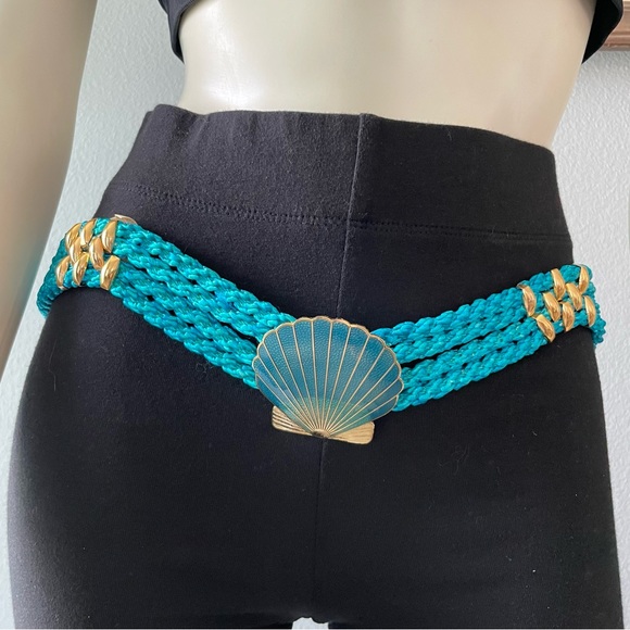 Vintage | Accessories | Vintage Cloisonn Shell Rope Belt Turquoise Gold ...